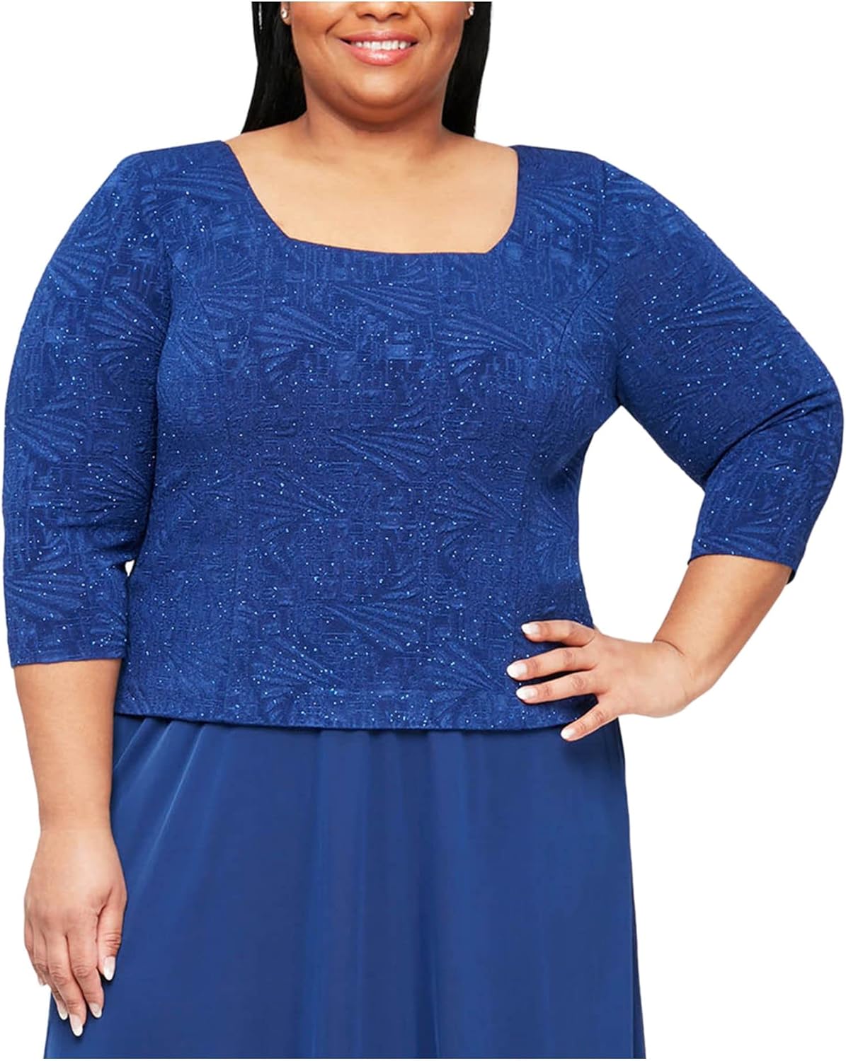 Alex Evenings Women’s Plus Size Stretch Lace Bodice Mock One Piece Gown ...