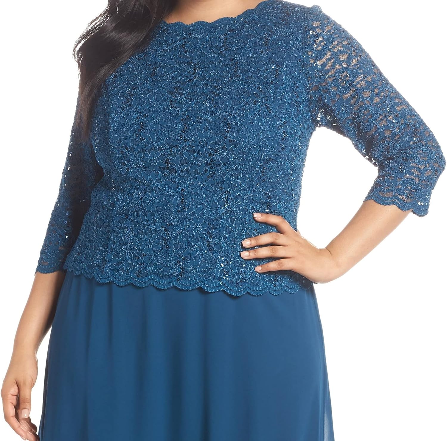 Alex Evenings Women’s Plus Size Stretch Lace Bodice Mock One Piece Gown ...