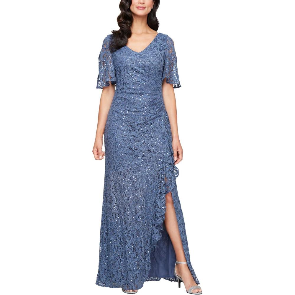 Alex Evenings Women’s Long Stretch Lace and Sequin Mother of The Bride ...