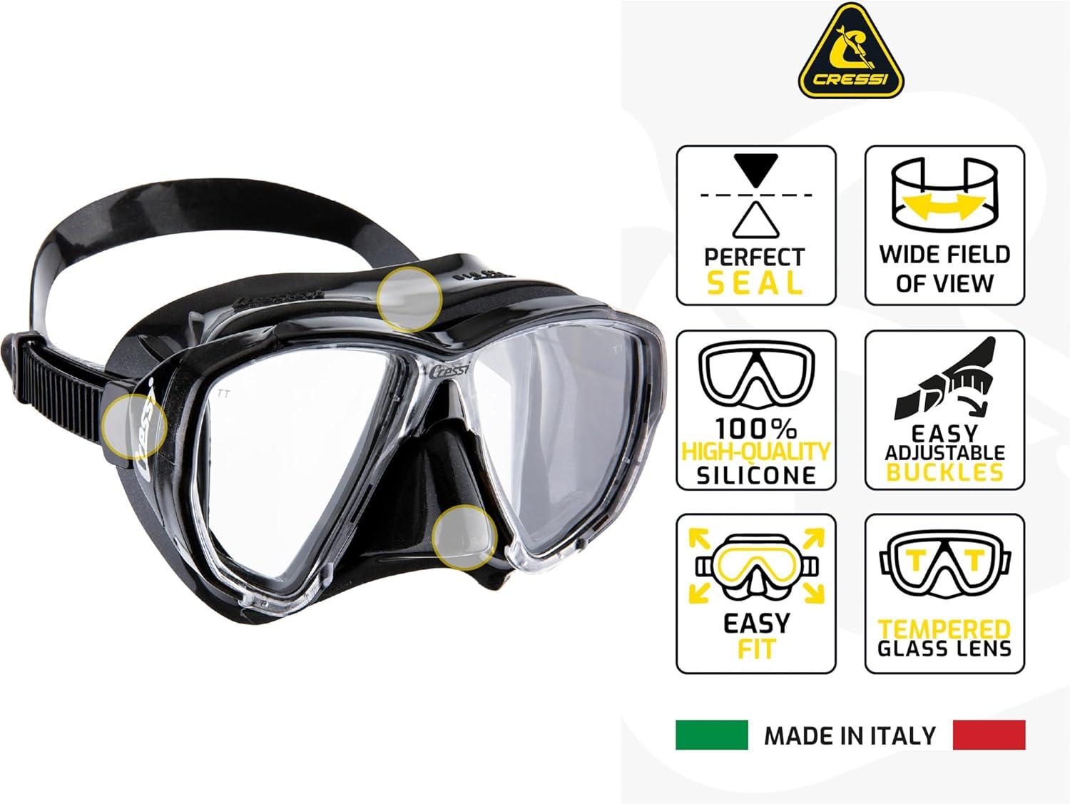 Cressi Big Eyes & Seal Dry Mask & Snorkel Kits(Clear/Black) - Cressi